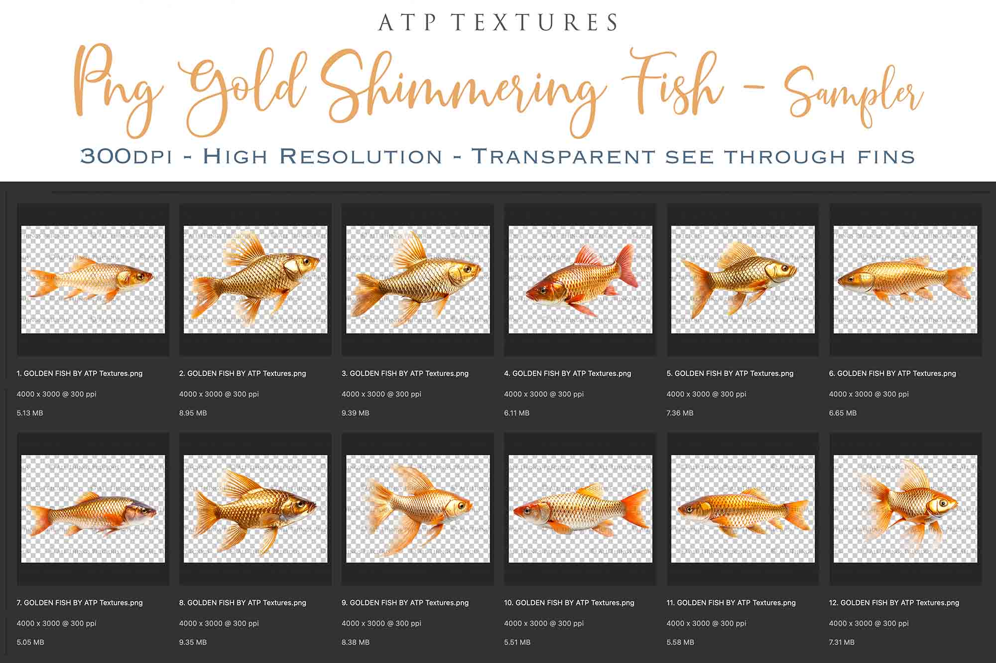 SHIMMERING MERMAID TAILS, Fish & Backgrounds - GOLD Set 2 - Digital Ov ...