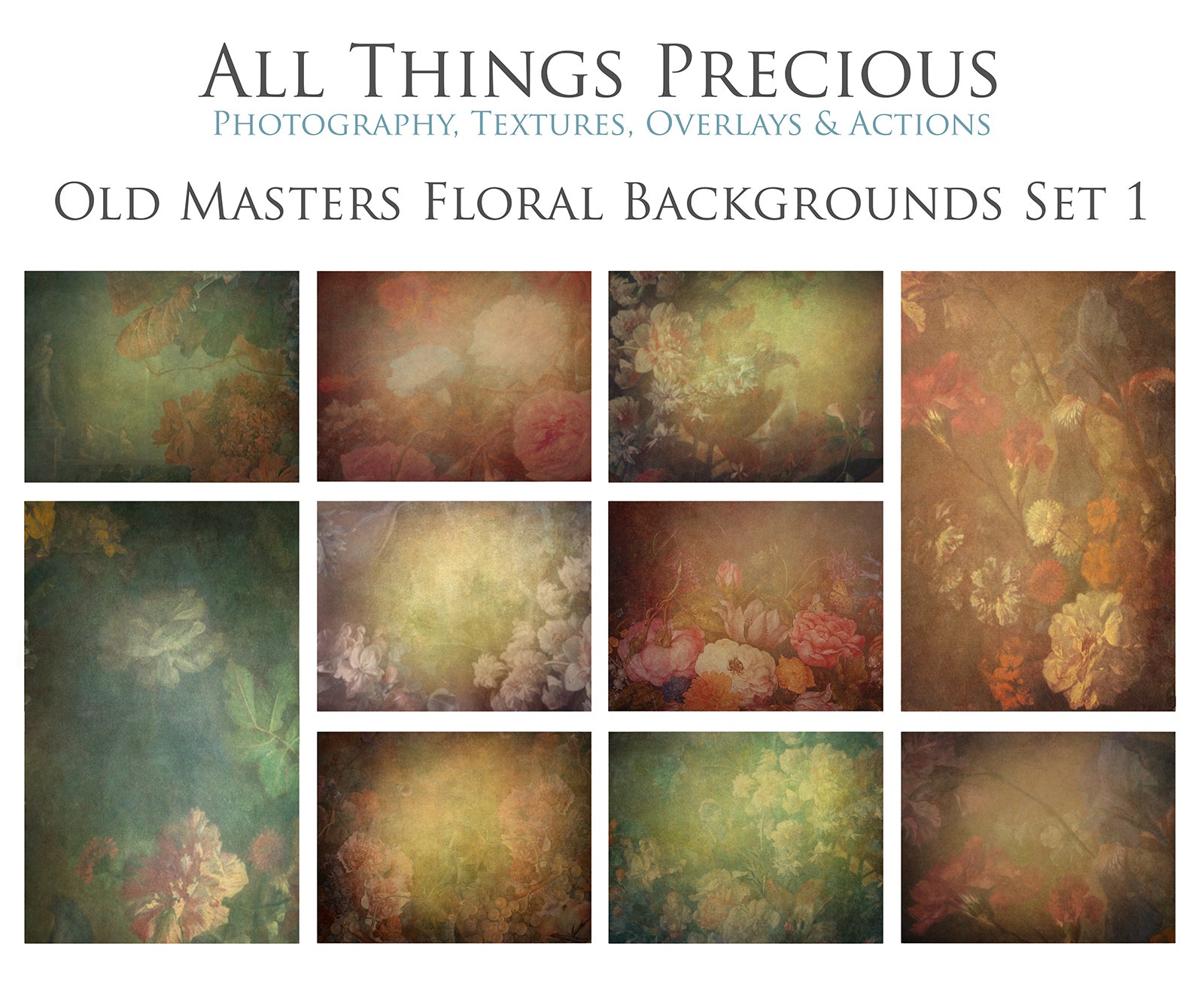 10 OLD MASTERS Floral Background TEXTURES / DIGITAL BACKDROPS - Set 1 ...