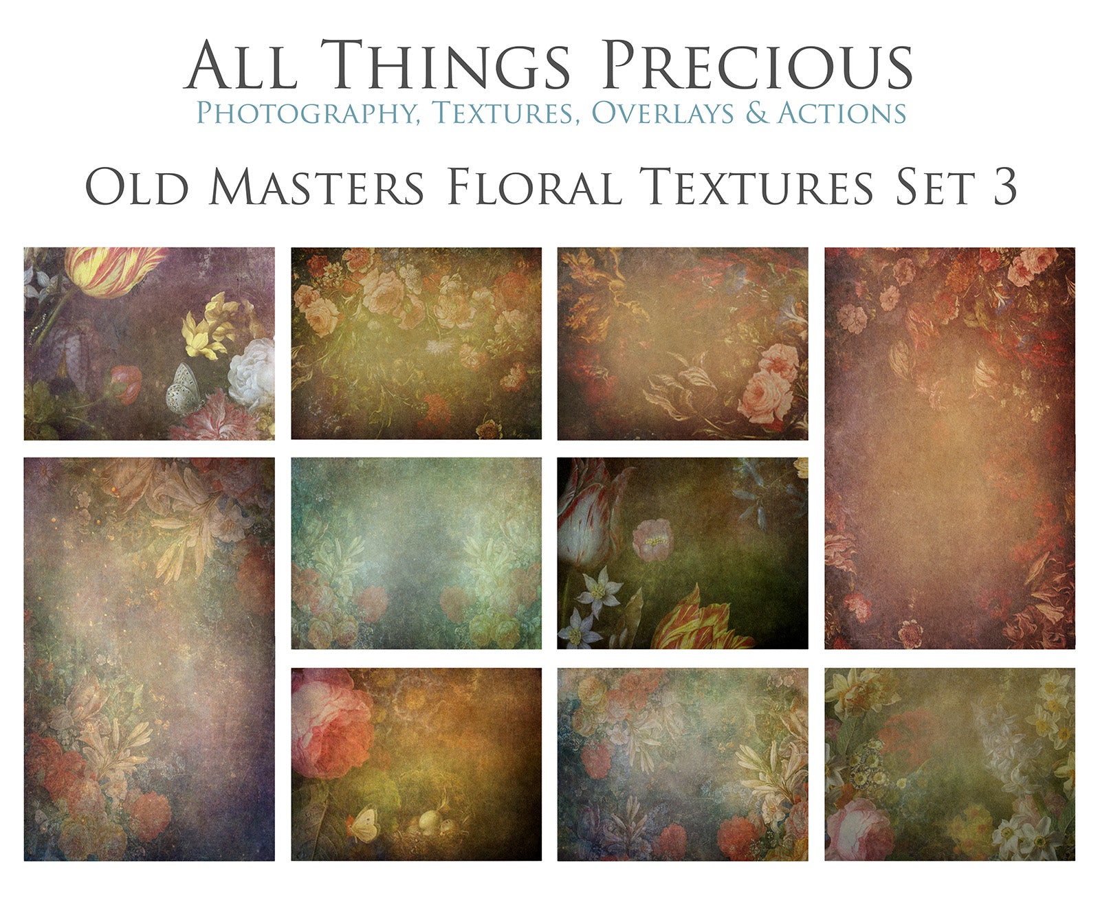 10 OLD MASTERS Floral Background TEXTURES / DIGITAL BACKDROPS - Set 3 ...